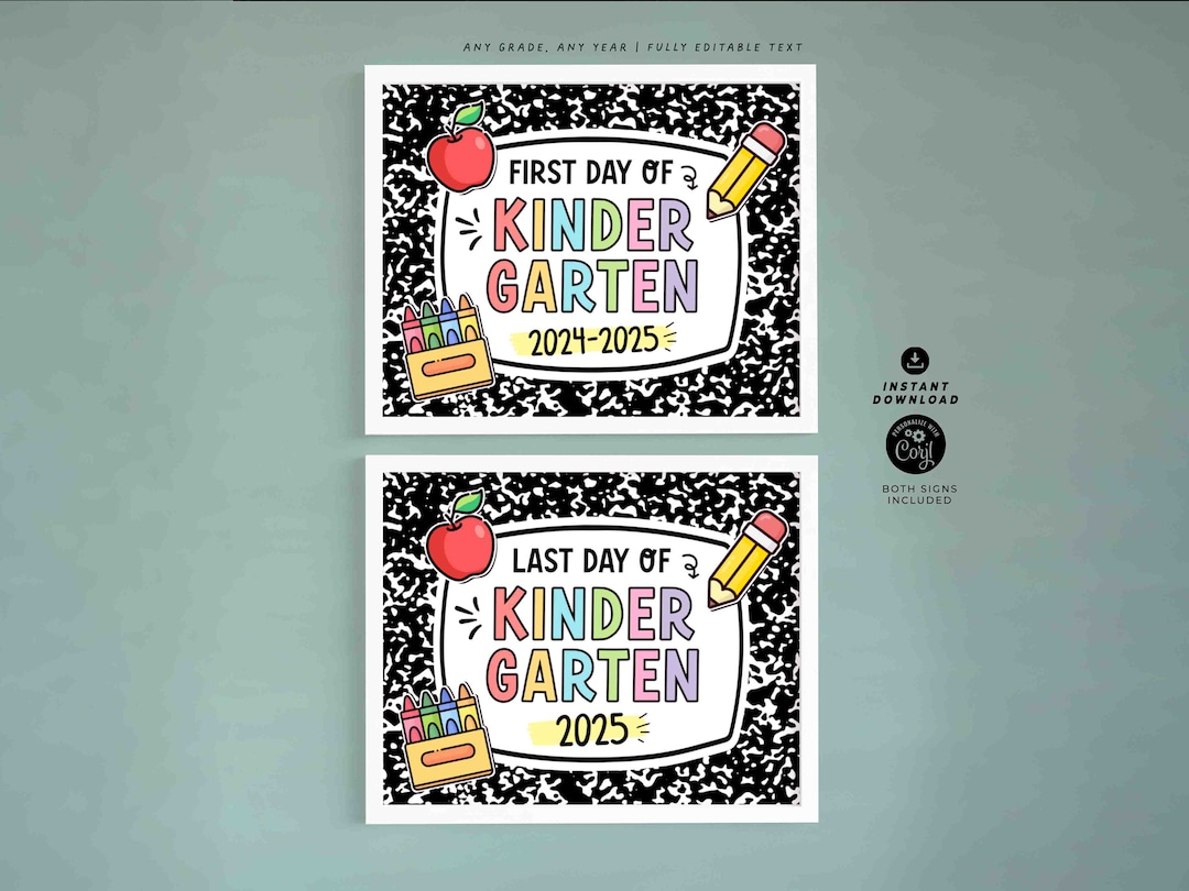 Editable First Day of Kindergarten Sign Bundle Printable INSTANT ...