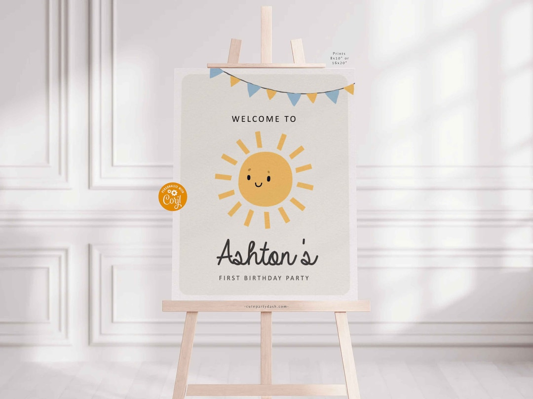 Sunshine Birthday Welcome Sign: Boho Sun Party Decor (digital Download ...