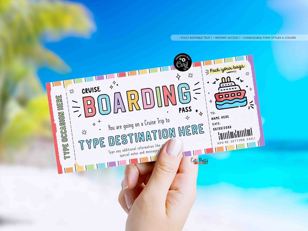 Surprise Cruise Boarding Pass Gift Ticket: Editable Vacation Voucher ...