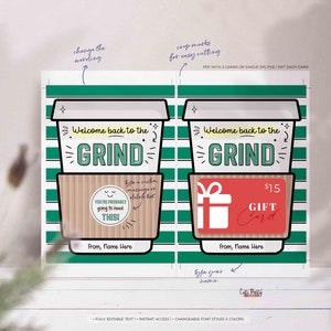 Editable Welcome Back to the Grind School Teacher Gift Card Holder ...