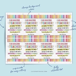 Teacher Thank You Gift Tag Editable Teacher Appreciation Week Thank You ...