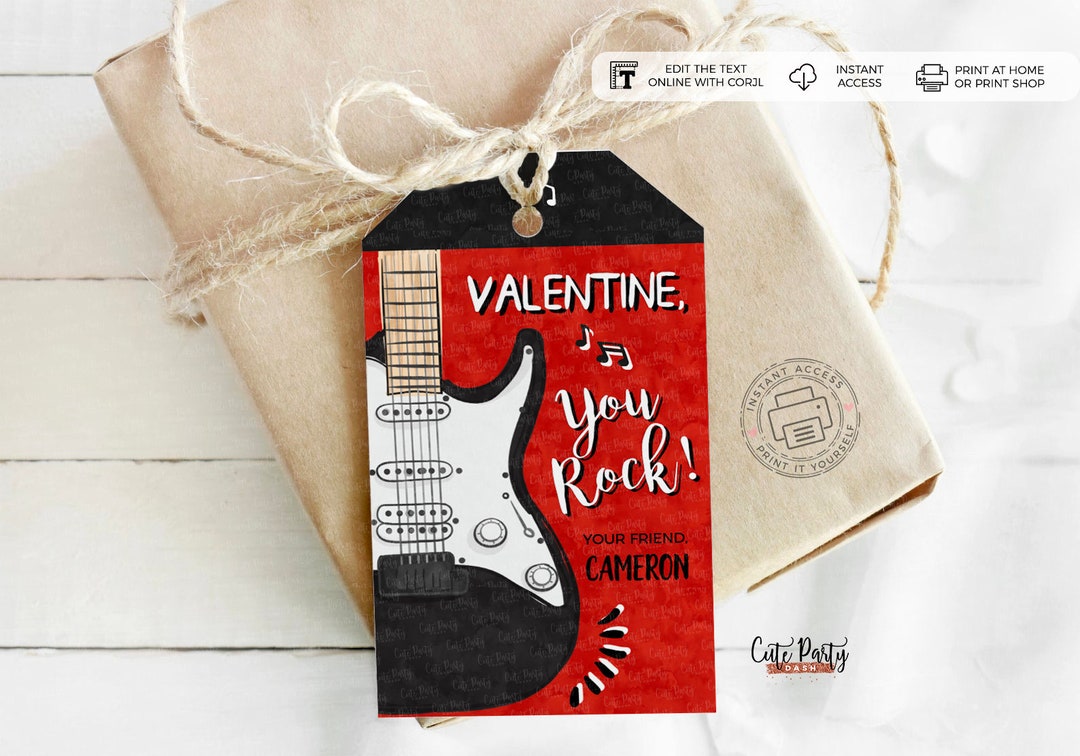 INSTANT DOWNLOAD, You Rock Valentine Gift Tag, Watercolor Guitar You ...