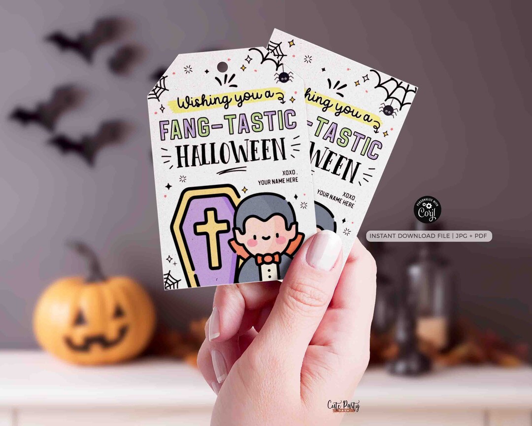 EDITABLE Fang-tastic Halloween Gift Tag Template INSTANT DOWNLOAD Happy ...