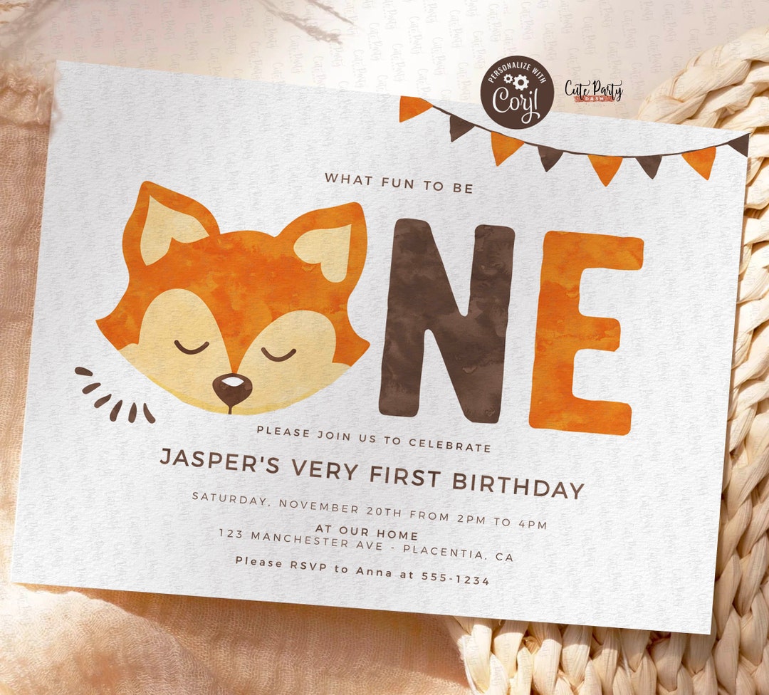 Fox First Birthday Invitation, INSTANT DOWNLOAD, EDITABLE Woodland ...