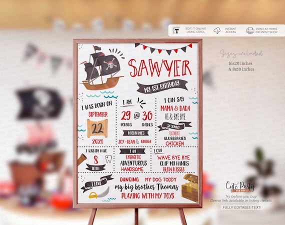 INSTANT DOWNLOAD Pirate Birthday Milestone Poster Pirates - Etsy