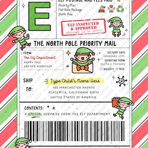Editable Elf North Pole Shipping Label Mail Printable INSTANT DOWNLOAD ...