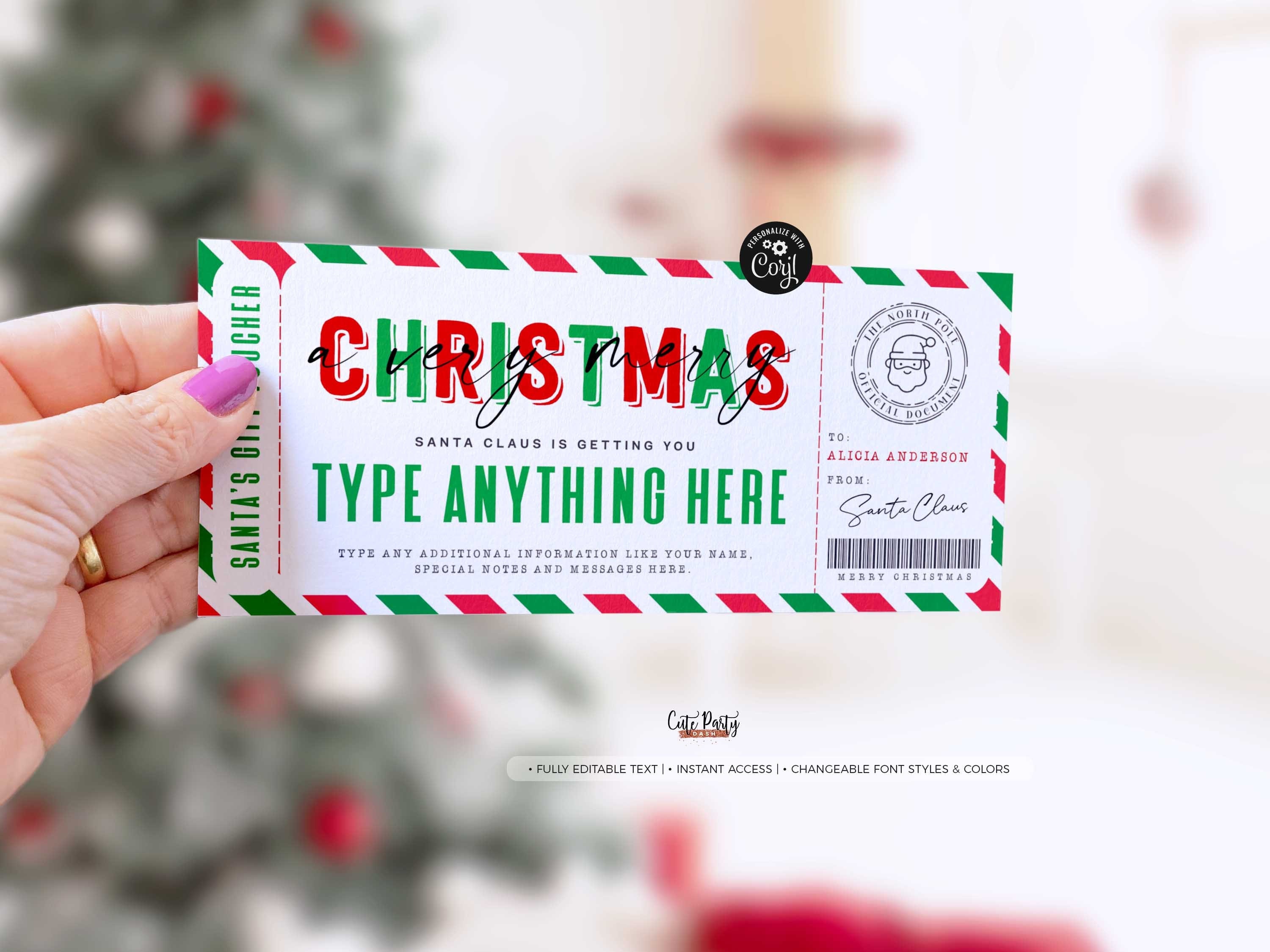 EDITABLE Christmas Santa Gift Certificate Template for Kids - Etsy