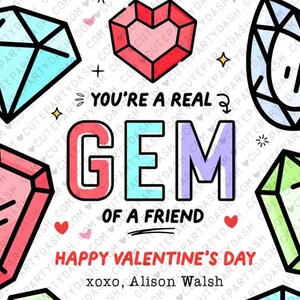 Valentine's Day Kids Classroom Ring Valentine Pop Gemstone Punny Tags ...