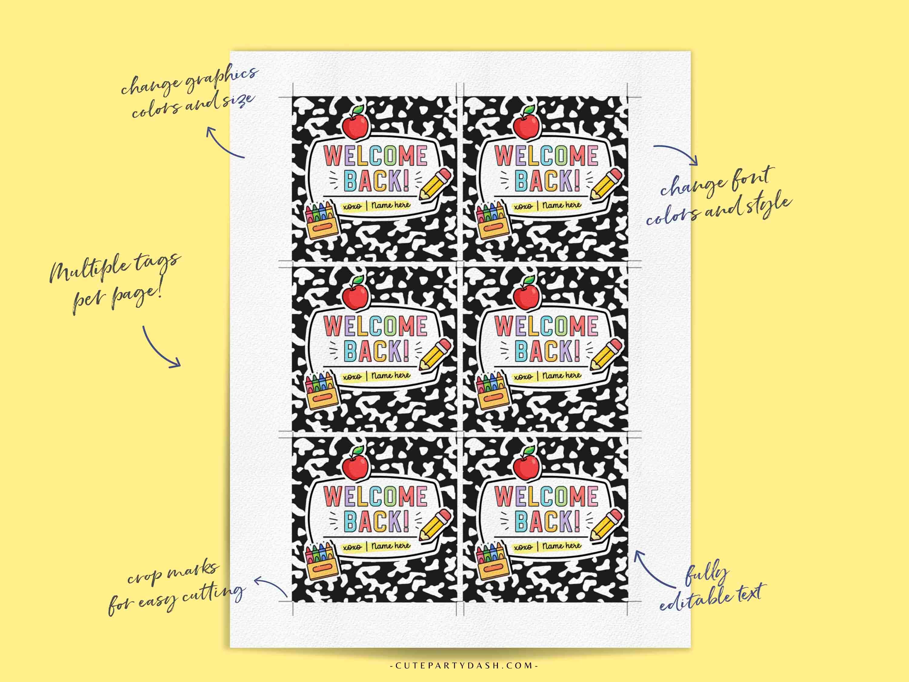 Editable Back to School Gift Tags: Composition Book Template (instant ...