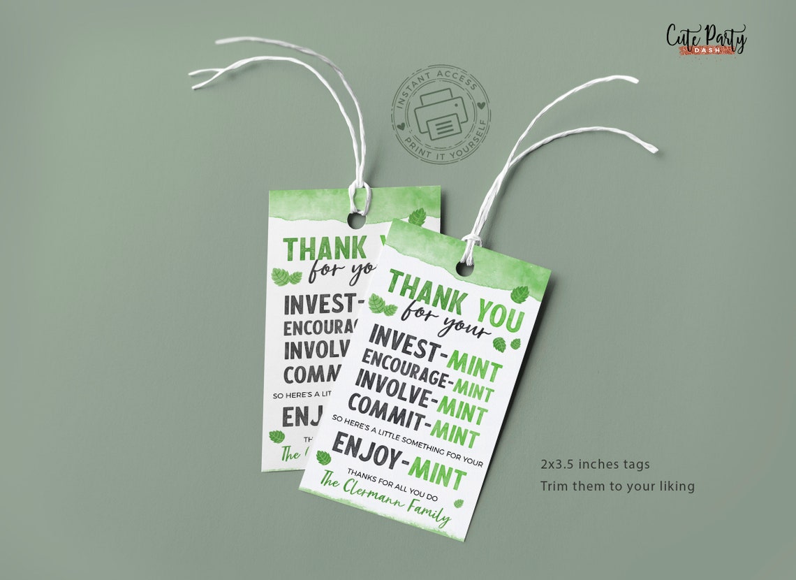 INSTANT DOWNLOAD Volunteer Mint Tags PTA Staff Gift - Etsy