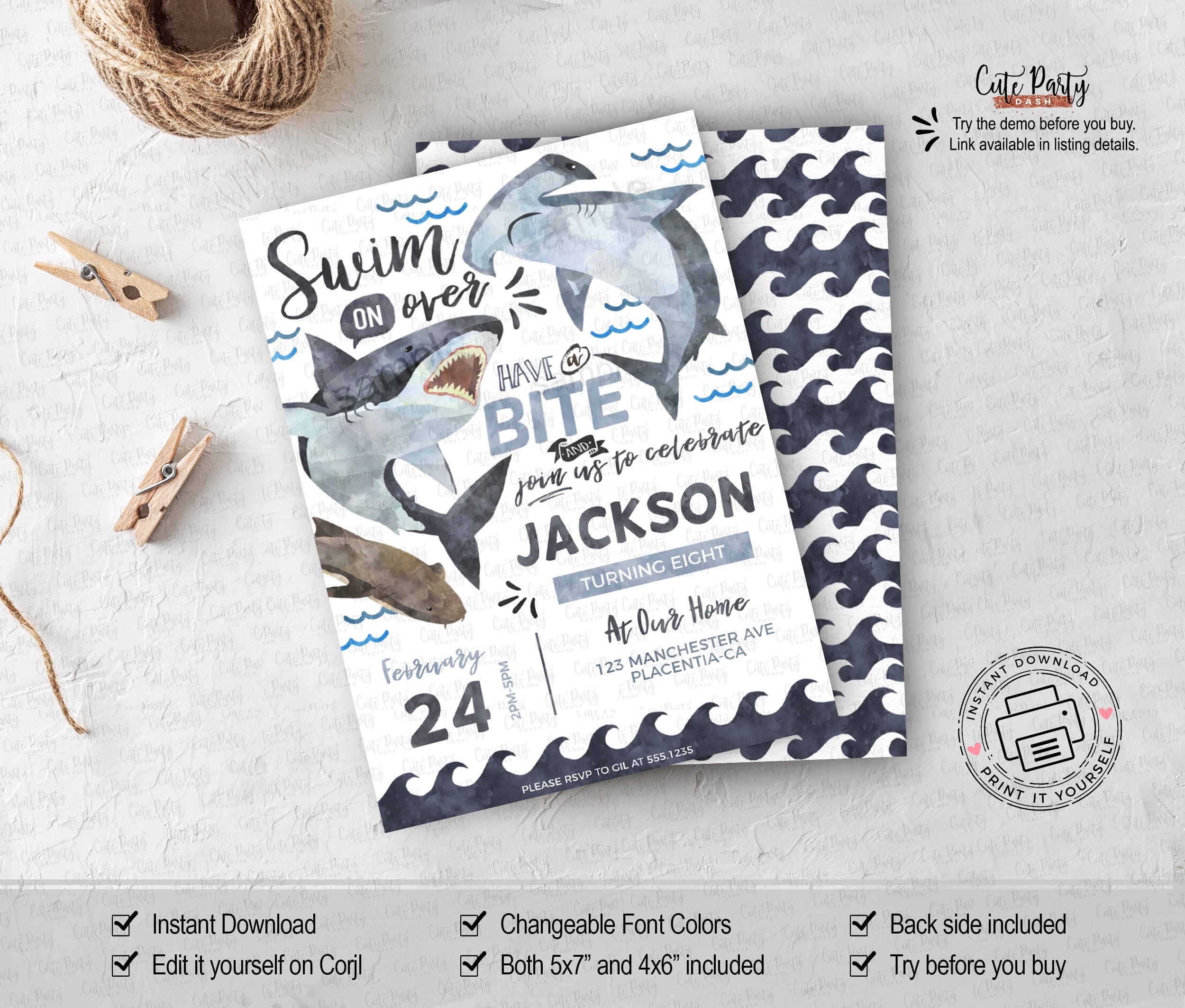 EDITABLE Shark Birthday Invitation Sharks Attack Party Invite | Etsy