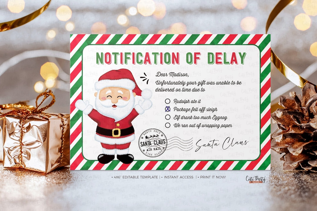 EDITABLE Christmas Gift Delay Notification, Funny Late Gift Excuse ...