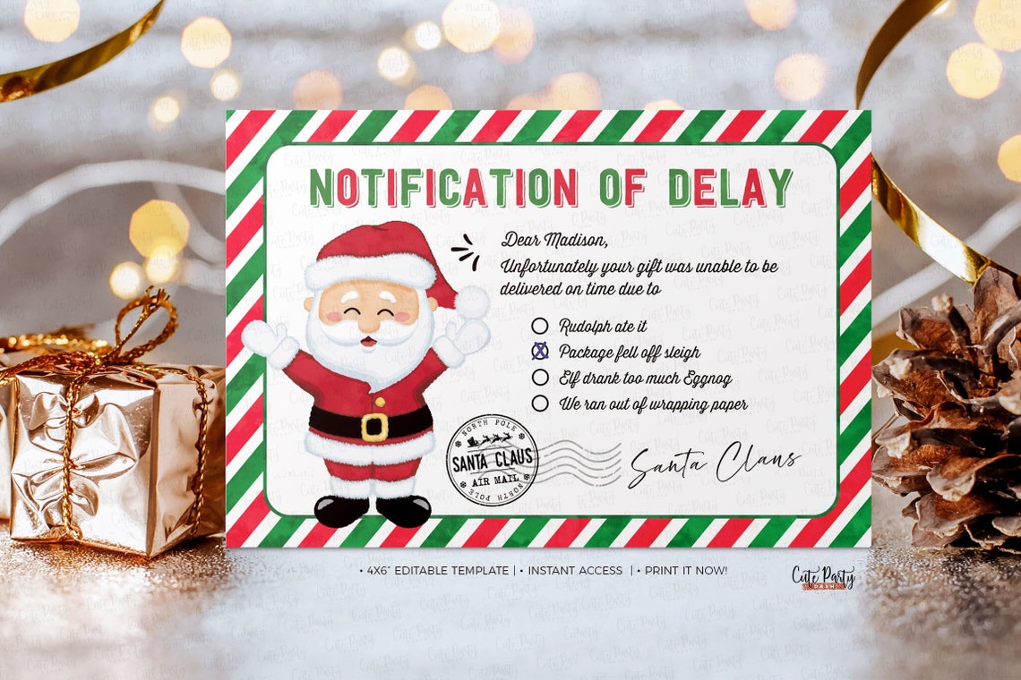 EDITABLE Christmas Gift Delay Notification Funny Late Gift - Etsy