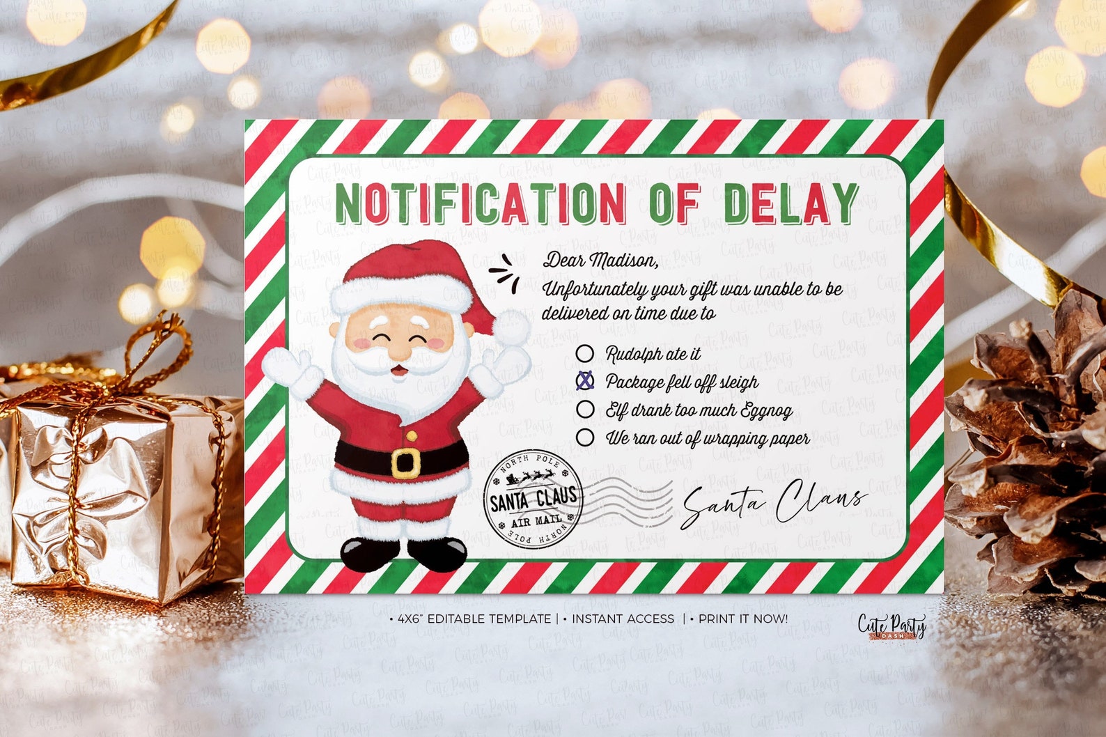EDITABLE Christmas Gift Delay Notification Funny Late Gift - Etsy