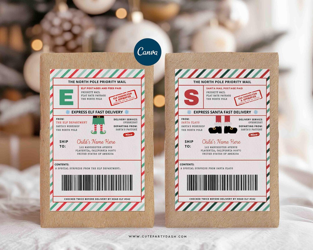 Santa/elf Mail Labels: Editable Christmas Gift Tags (canva Template) - Etsy