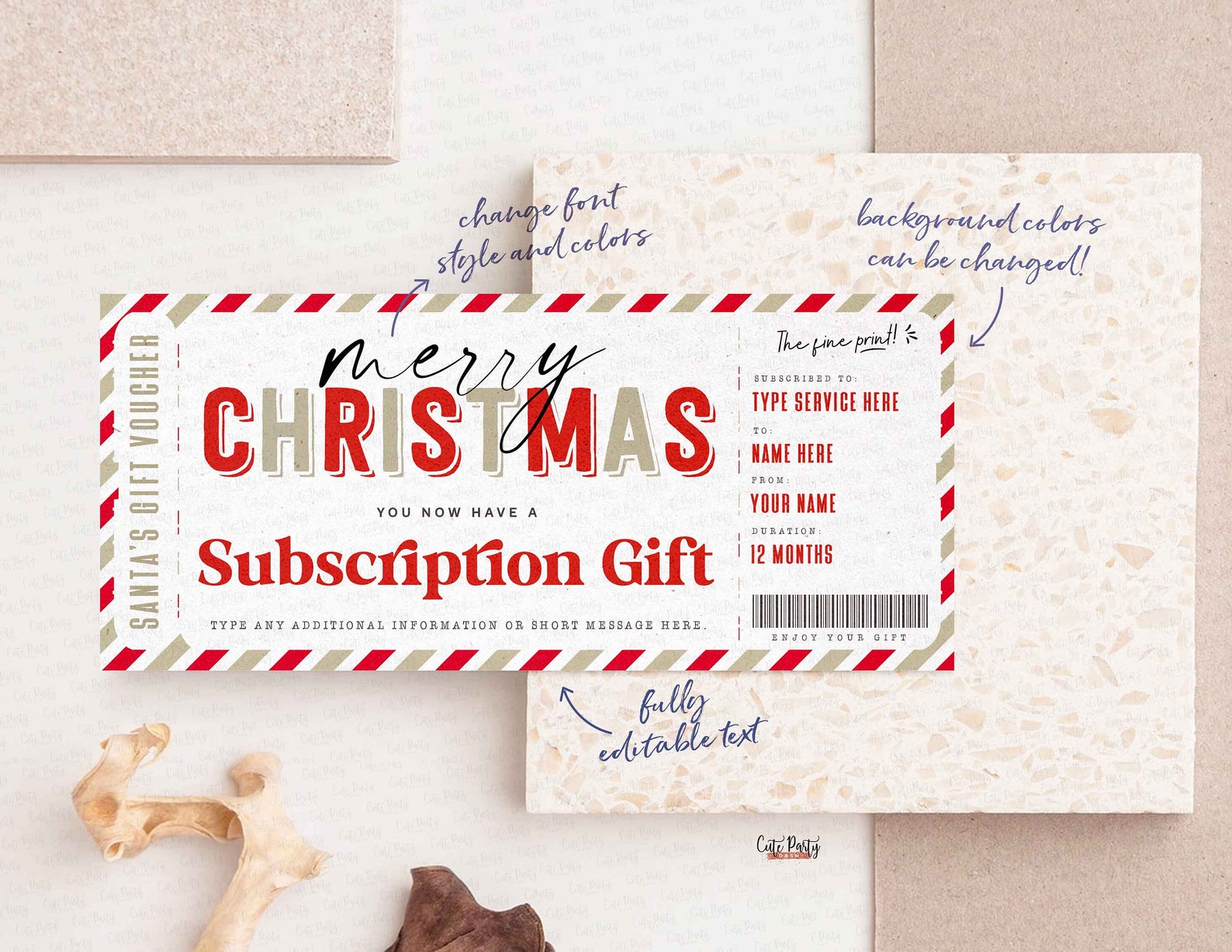 Editable Christmas Subscription Gift Ticket Voucher (instant Download ...