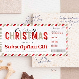 Editable Christmas Subscription Gift Ticket Voucher (instant Download ...