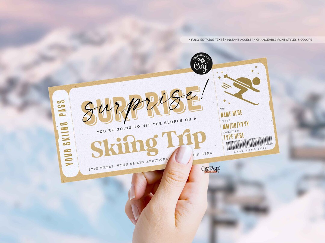 EDITABLE Surprise Ski Trip Ticket Template Ski Pass Gift - Etsy