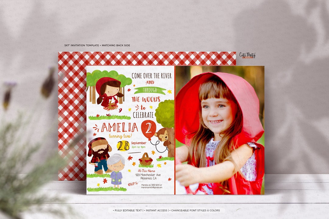 Little Red Riding Hood Birthday Party Photo Invitation, INSTANT ...