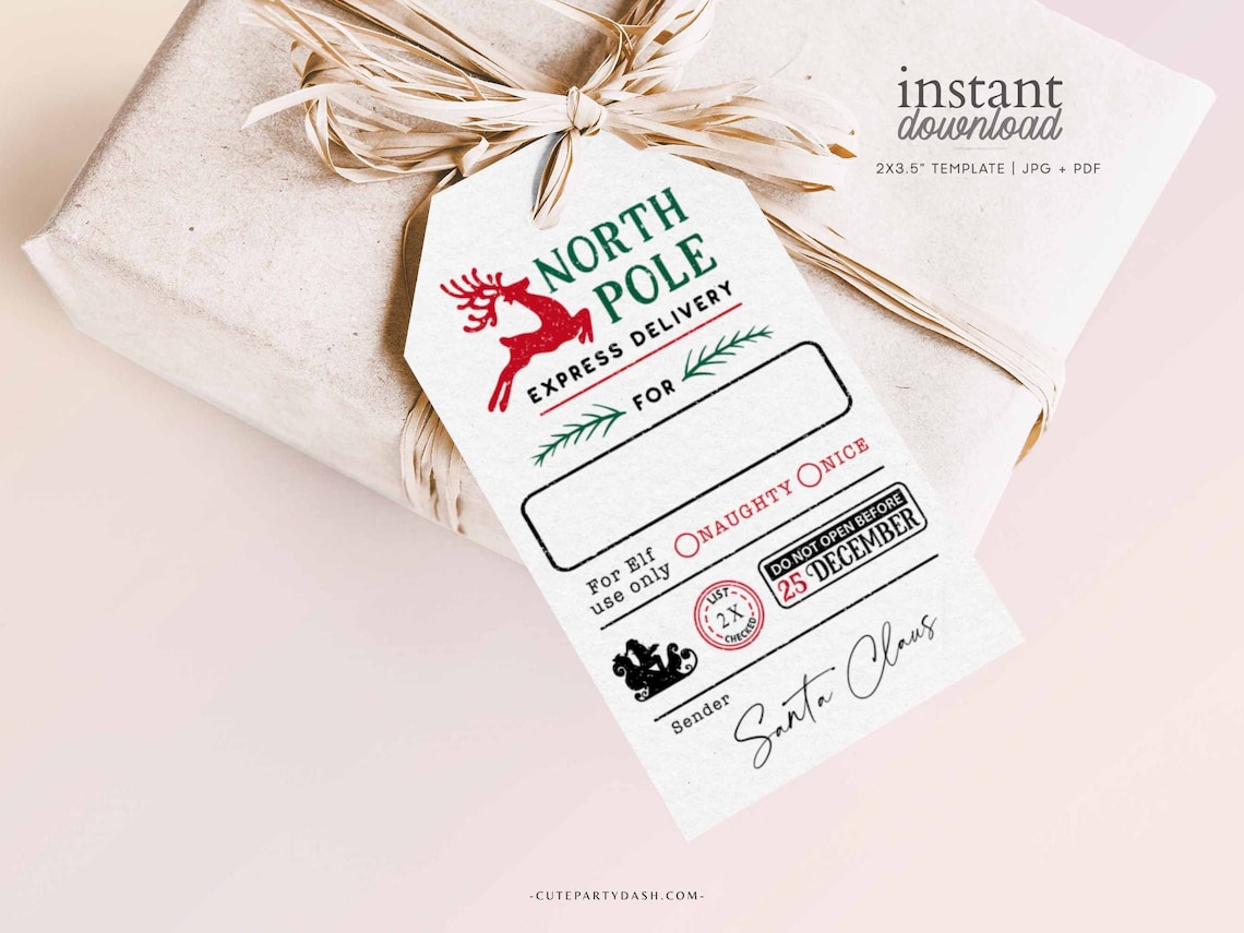 Christmas North Pole Express Gift Tag Naughty Nice List - Etsy