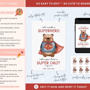 Superhero Dad Gift Tags INSTANT DOWNLOAD Editable Happy Father's Day ...