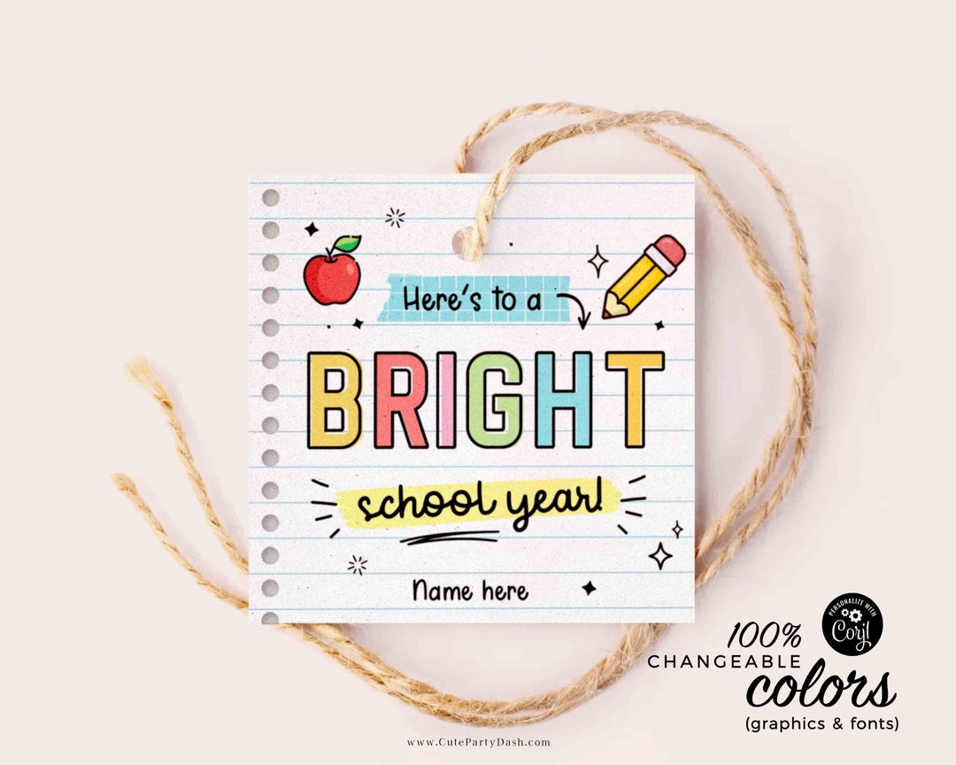 Bright School Year Gift Tag: Editable Template (instant Download) - Etsy