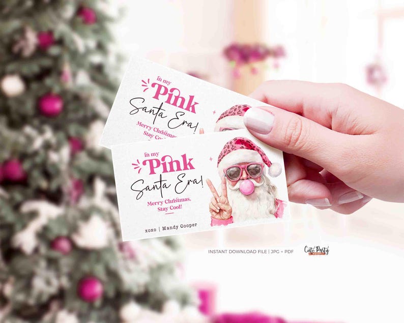 Pink Santa Christmas Gift Tag – Retro Holiday Printable (instant ...