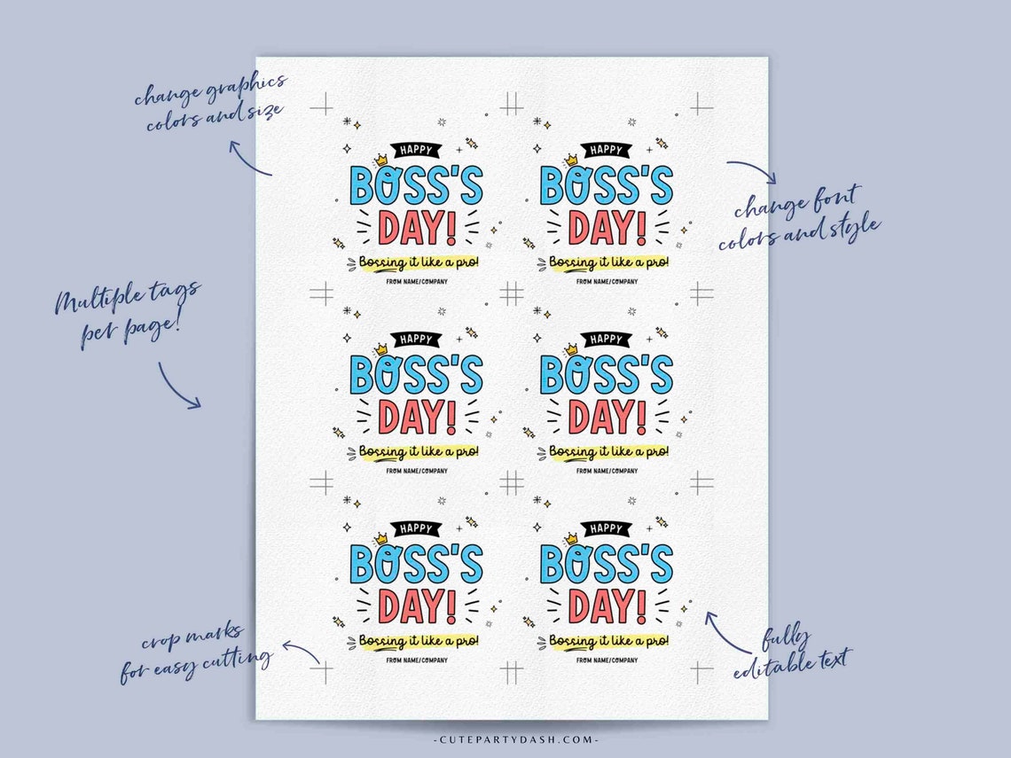 Editable Boss's Day Gift Tag: Printable Thank You Card (instant ...