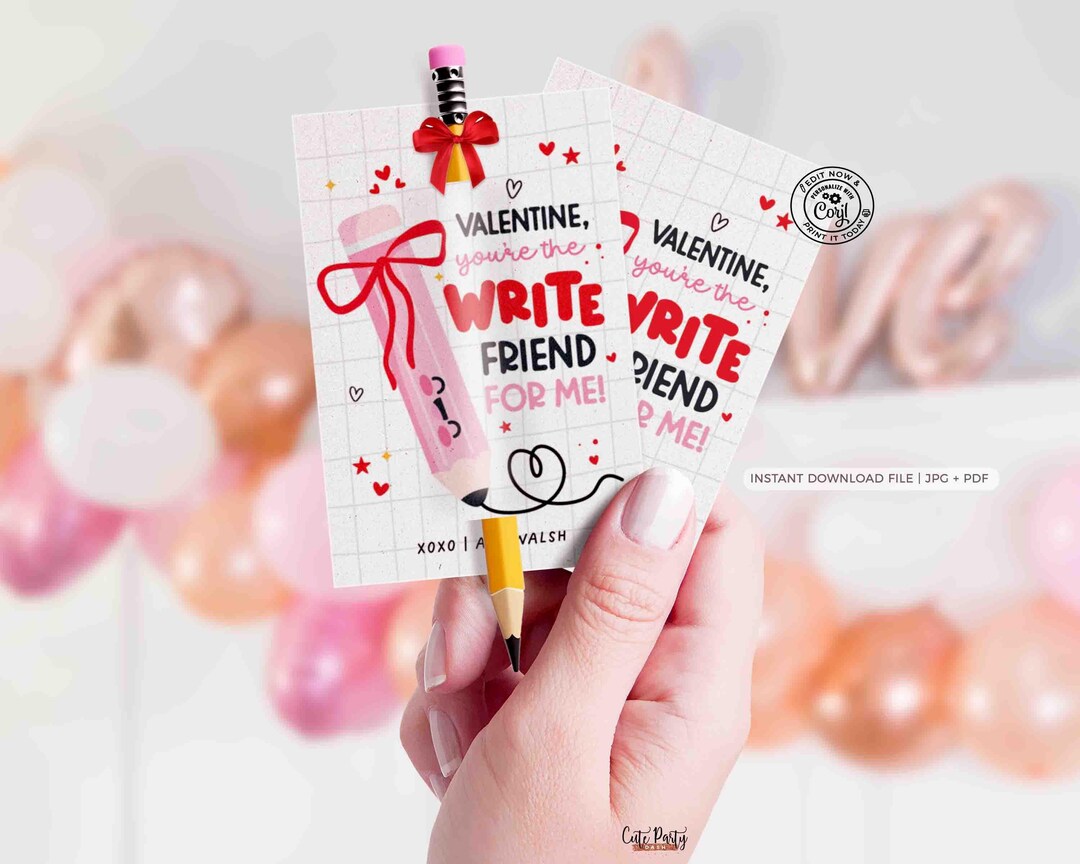 Pencil Valentine You’re the WRITE Friend for Me Gift Tags Printable ...