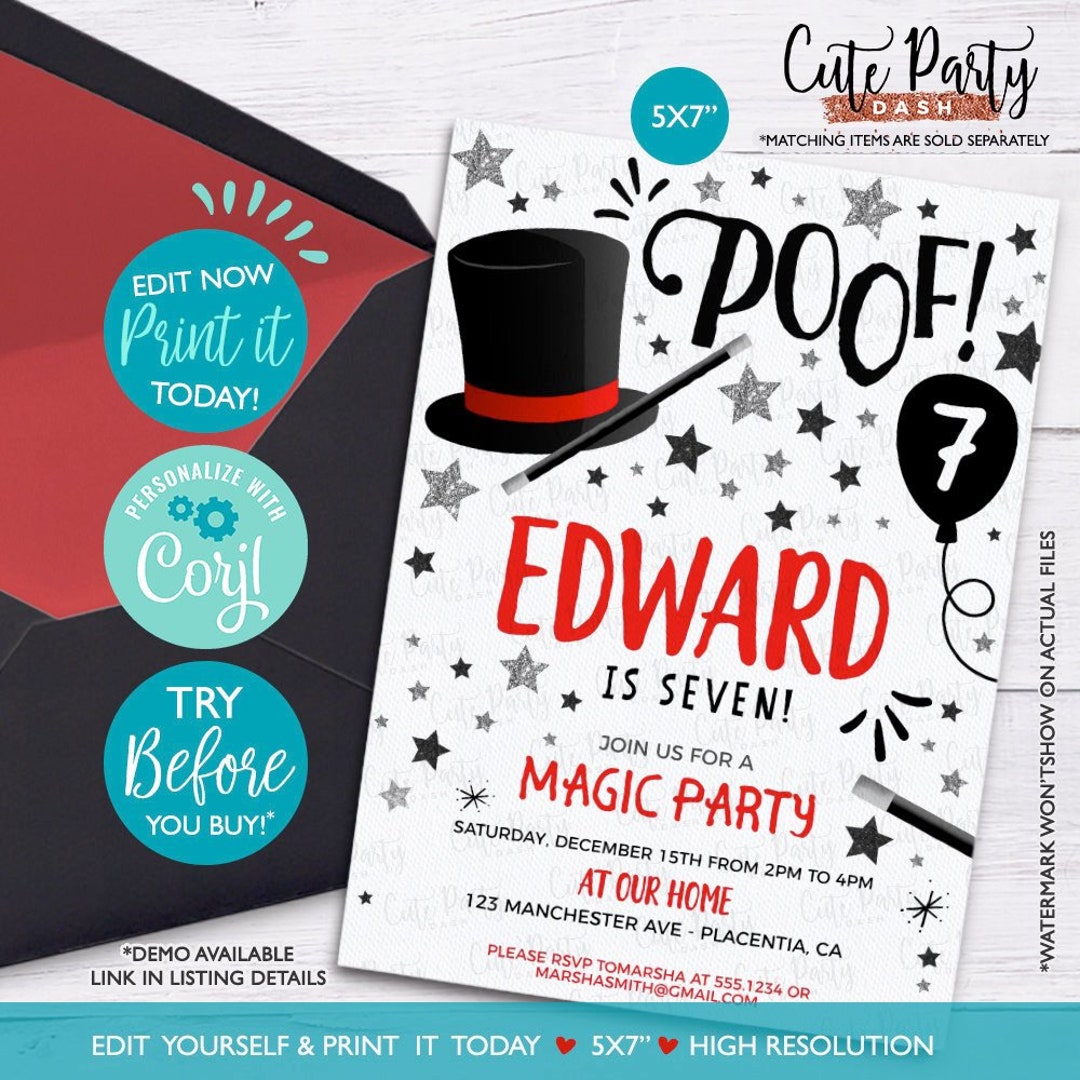 Editable Magic Birthday Invitation: Printable Magic Show Party (instant ...