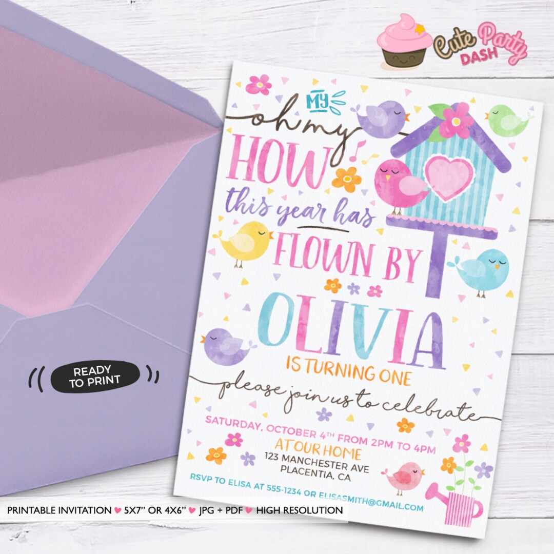 Bird Birthday Invitation: Birdie Garden Party (PDF) - Etsy