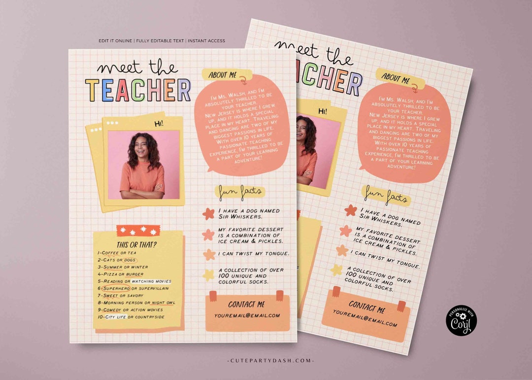 Meet the Teacher Template INSTANT DOWNLOAD Printable About Me Flyer ...