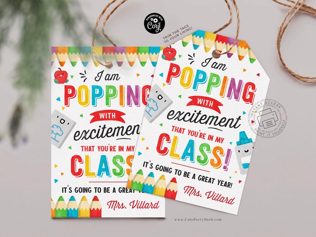Editable Popcorn Gift Tag: Teacher Welcome Back to School (instant ...