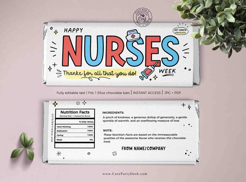 Nurses Week Chocolate Bar Wrapper: Editable Gift (instant Download) - Etsy