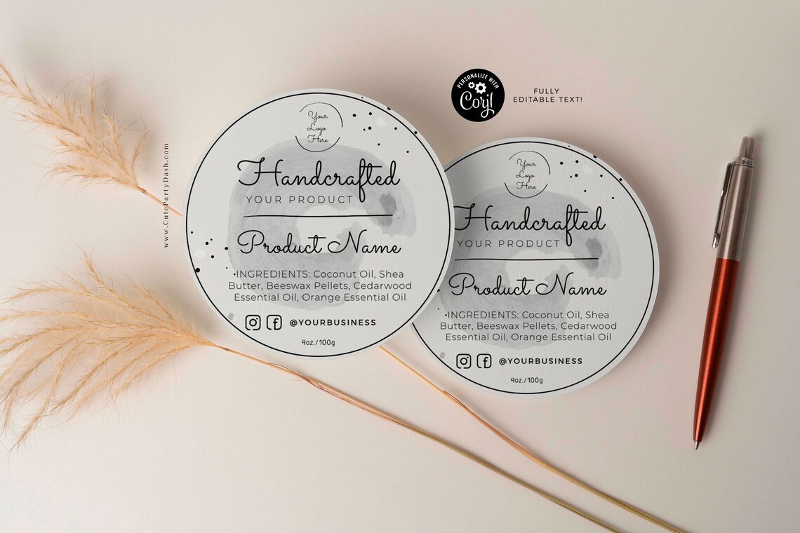 Round Product Label Editable Template INSTANT DOWNLOAD - Etsy