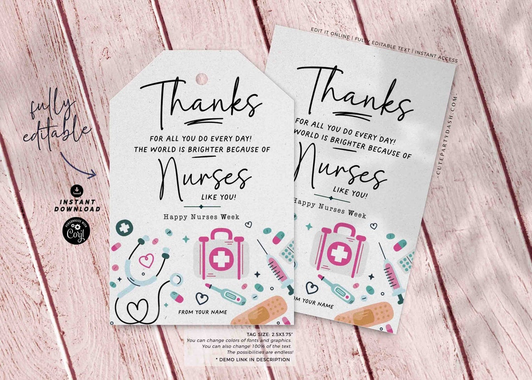 Nurses Week Gift Tags: Editable Appreciation Gifts (instant Download ...