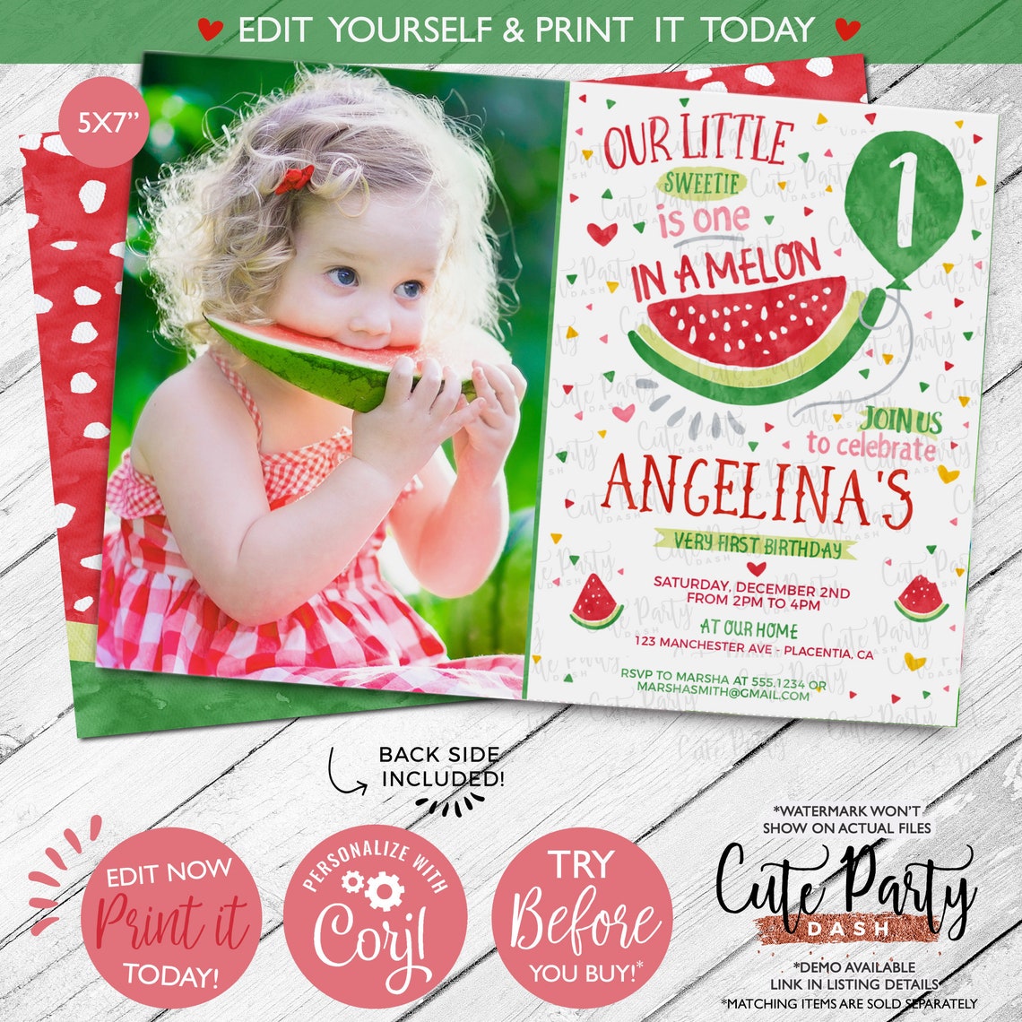 INSTANT DOWNLOAD EDITABLE Watermelon Birthday Photo | Etsy