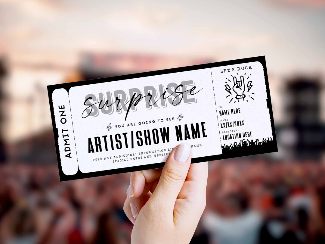 Rock Concert Ticket Template, Editable Surprise Rock and Roll Show ...