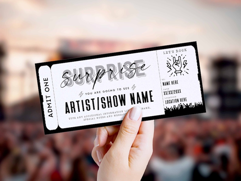 Rock Concert Ticket Template Editable Surprise Rock and Roll - Etsy