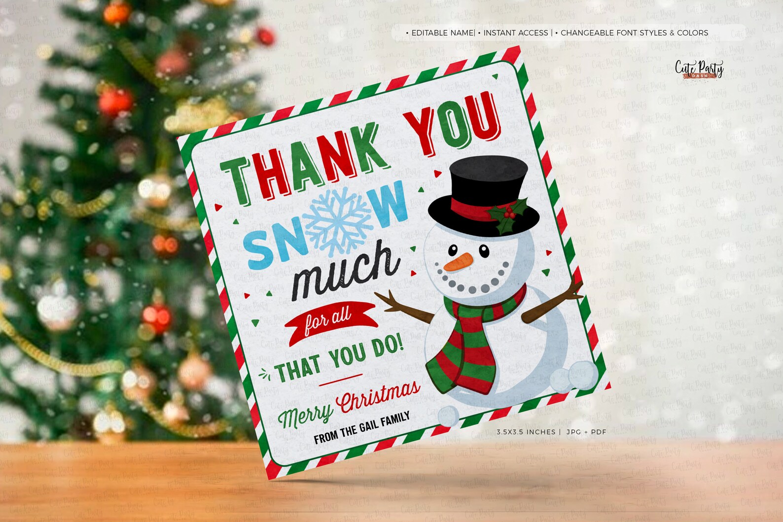 Editable Christmas Gift Tag Thank You Snow Much for All You - Etsy