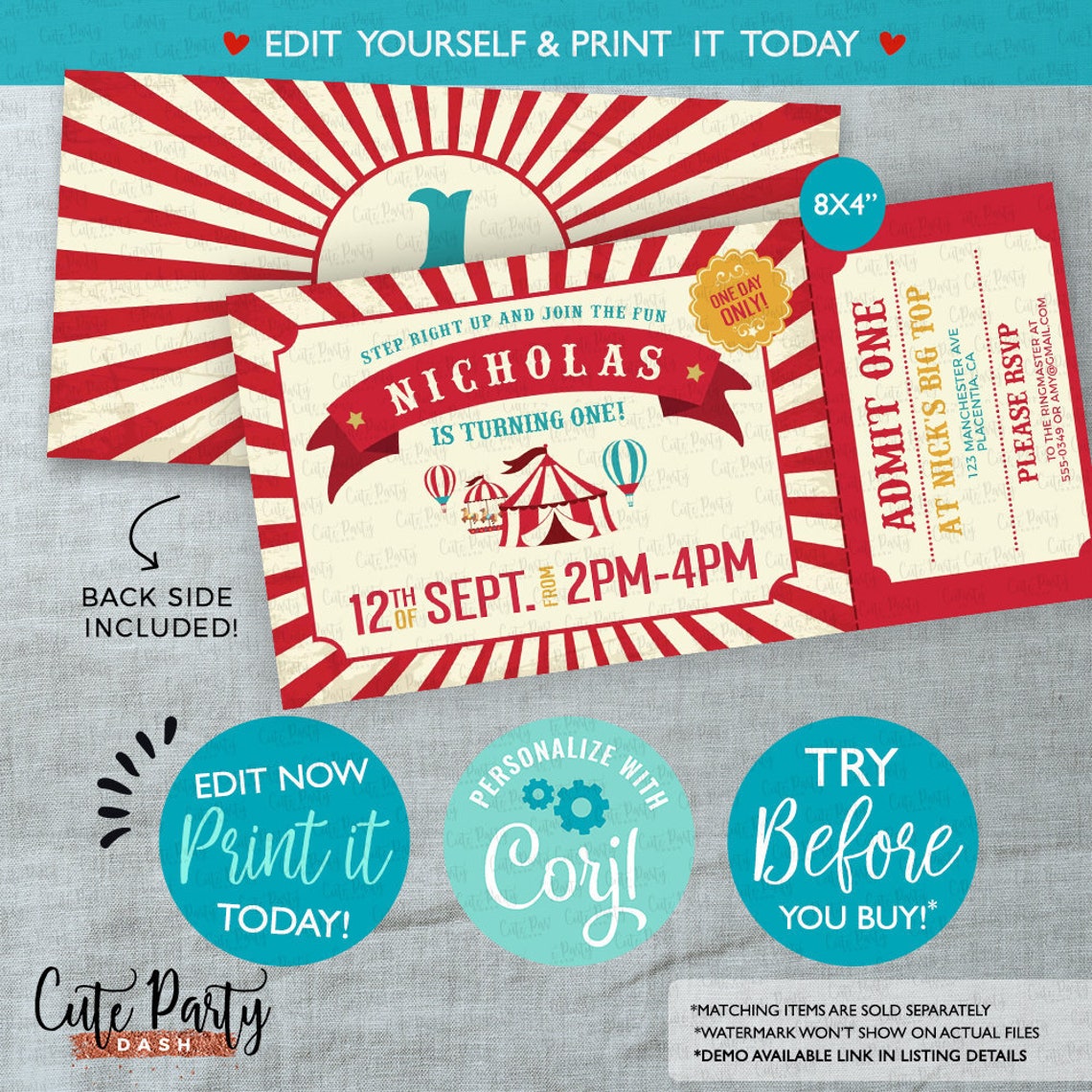 INSTANT DOWNLOAD EDITABLE Vintage Circus Carnival Birthday | Etsy