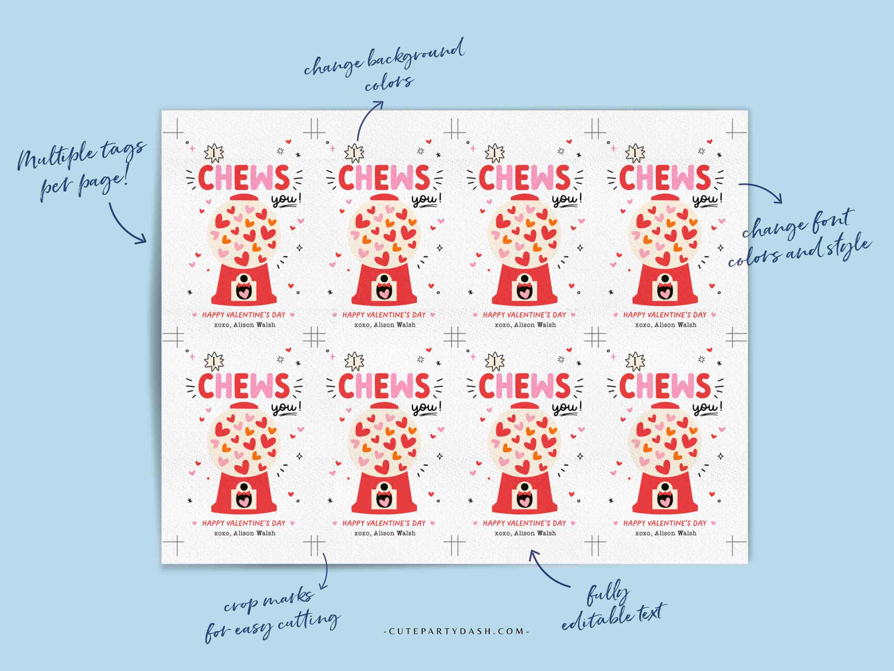 I Chews You Valentine's Day Gift Tag (printable INSTANT DOWNLOAD) - Etsy