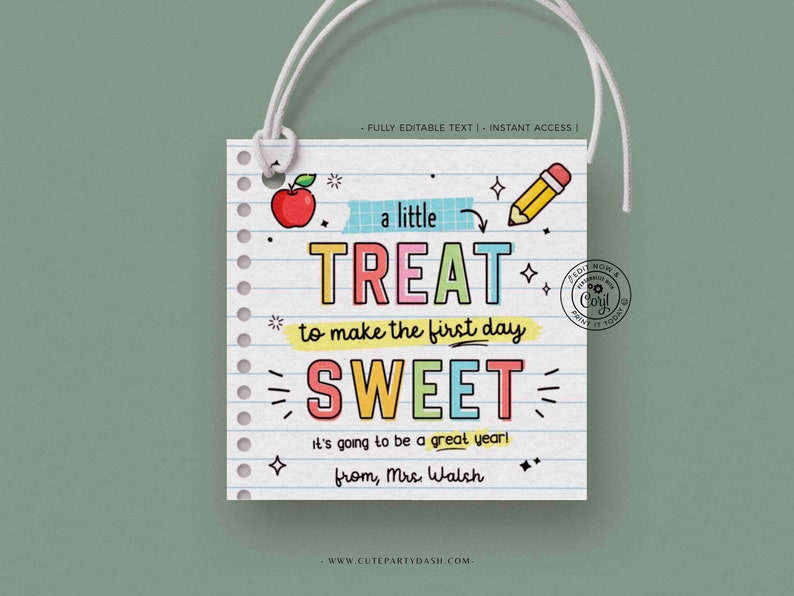 Editable Back to School Gift Tag: Teacher Treat Label (instant Download ...