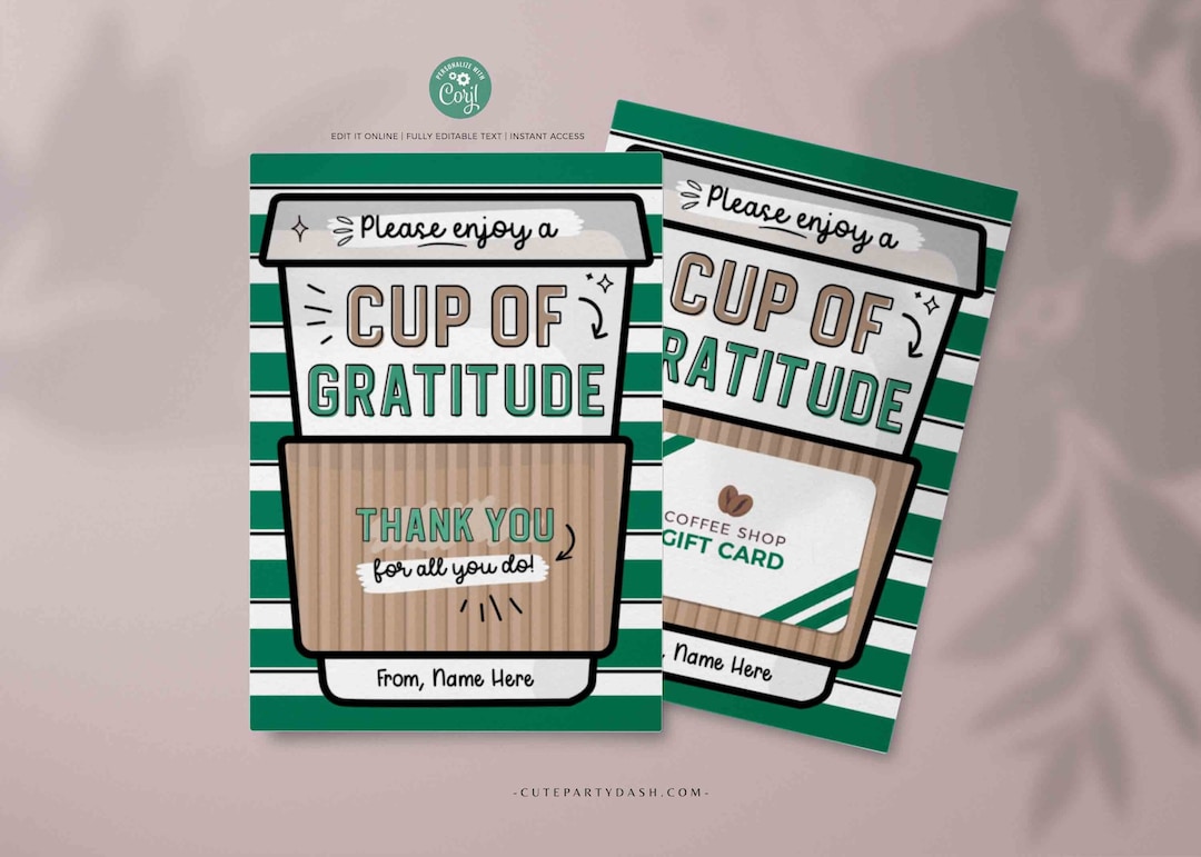Cup of Gratitude Gift Card Holder Coffee Thank You Card Template ...