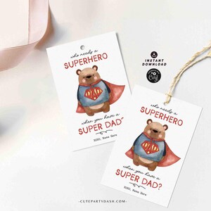 Superhero Dad Gift Tags INSTANT DOWNLOAD Editable Happy Father's Day ...
