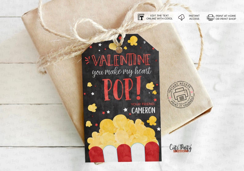 INSTANT DOWNLOAD Valentine Popcorn Tags Valentine's Day | Etsy