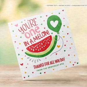 One in A Melon Tag Printable Watermelon Editable Thank You Card Gift ...
