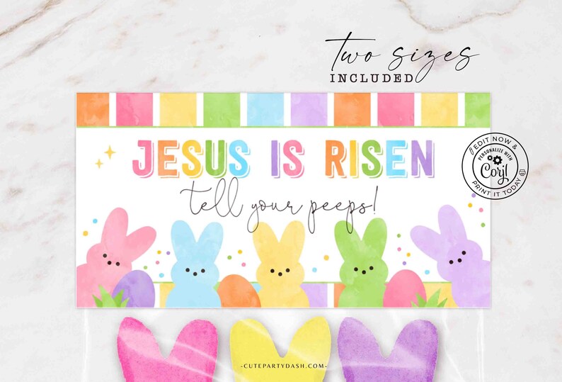 Jesus is Risen Easter Treat Bag Toppers: Editable Template (instant ...