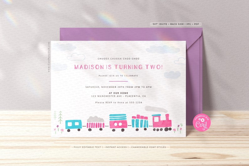 EDITABLE Chugga Chugga Choo Choo Train Girl Birthday Party | Etsy