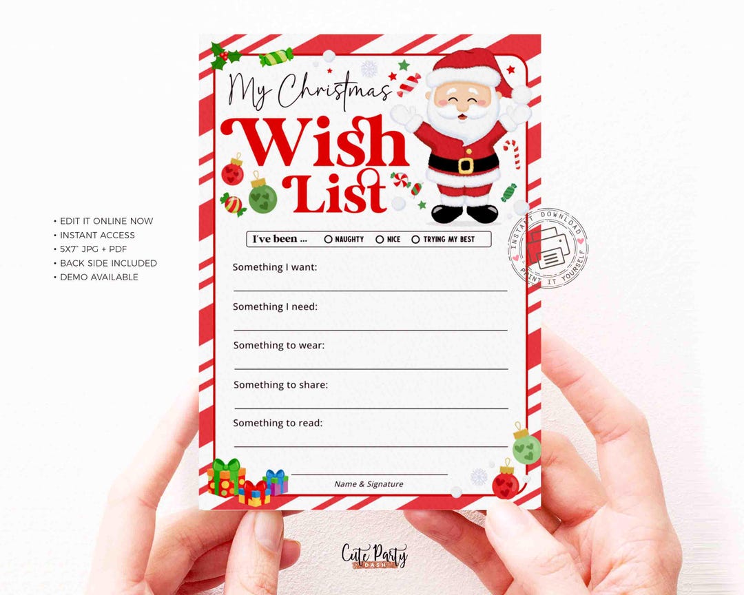 Editable Christmas Wish List for Kids: Letter to Santa (5x7" Printable ...